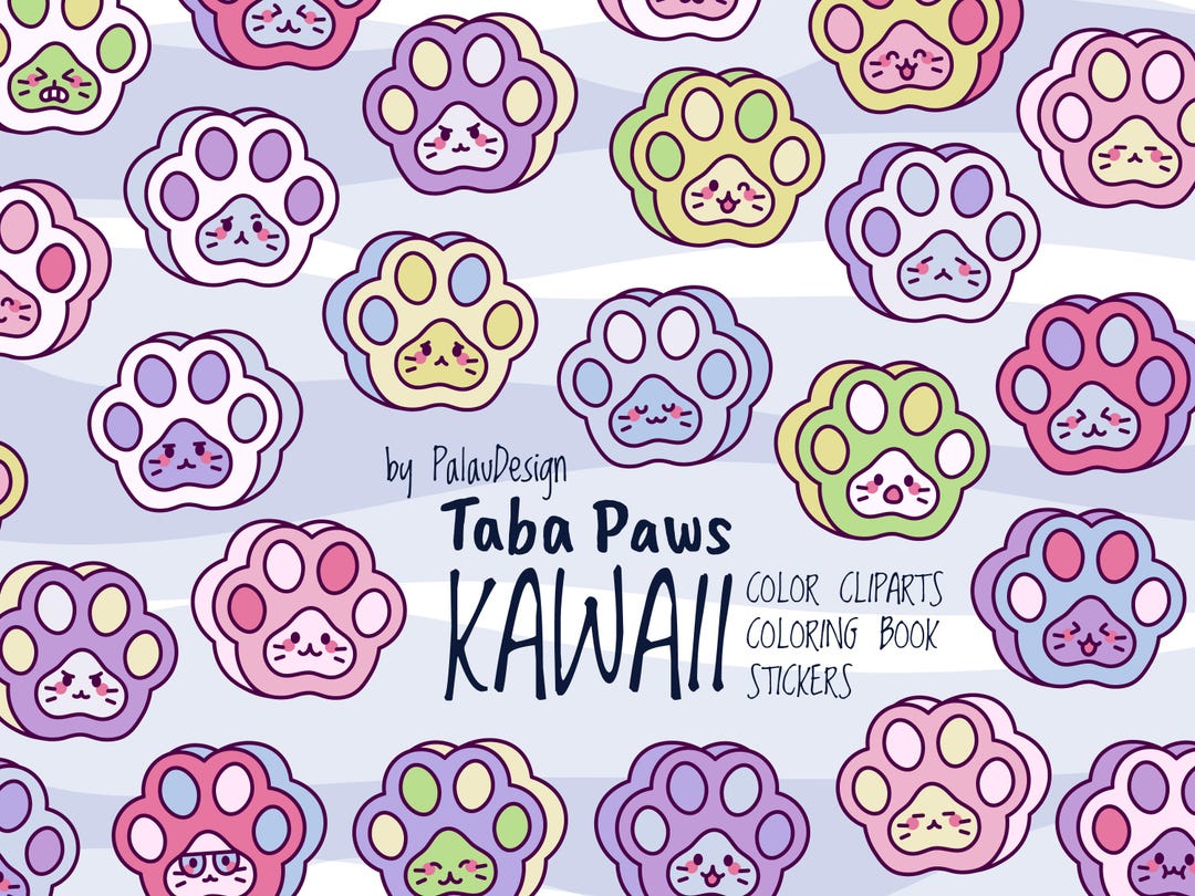 Kawaii Paw Clipart - Cute Squishy Animal Paw Print Stickers, Vector ...