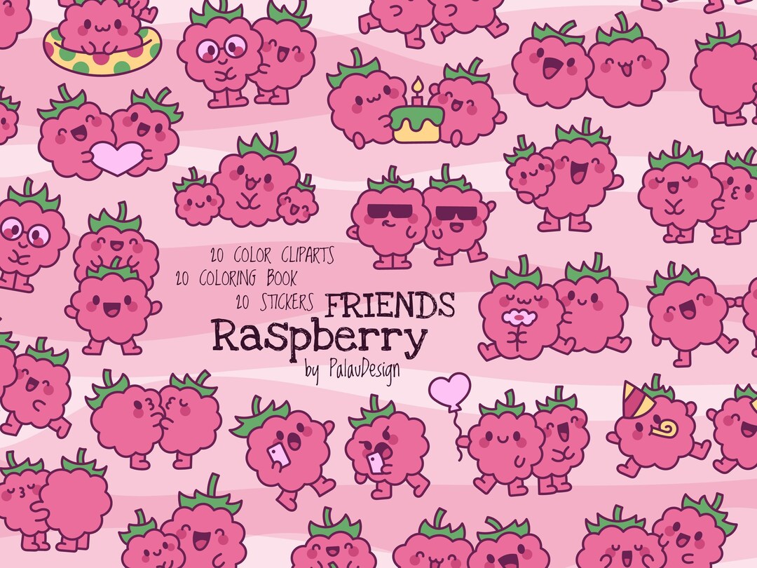 Kawaii Raspberry Couple Clipart: Valentine's Day Stickers (digital Art ...