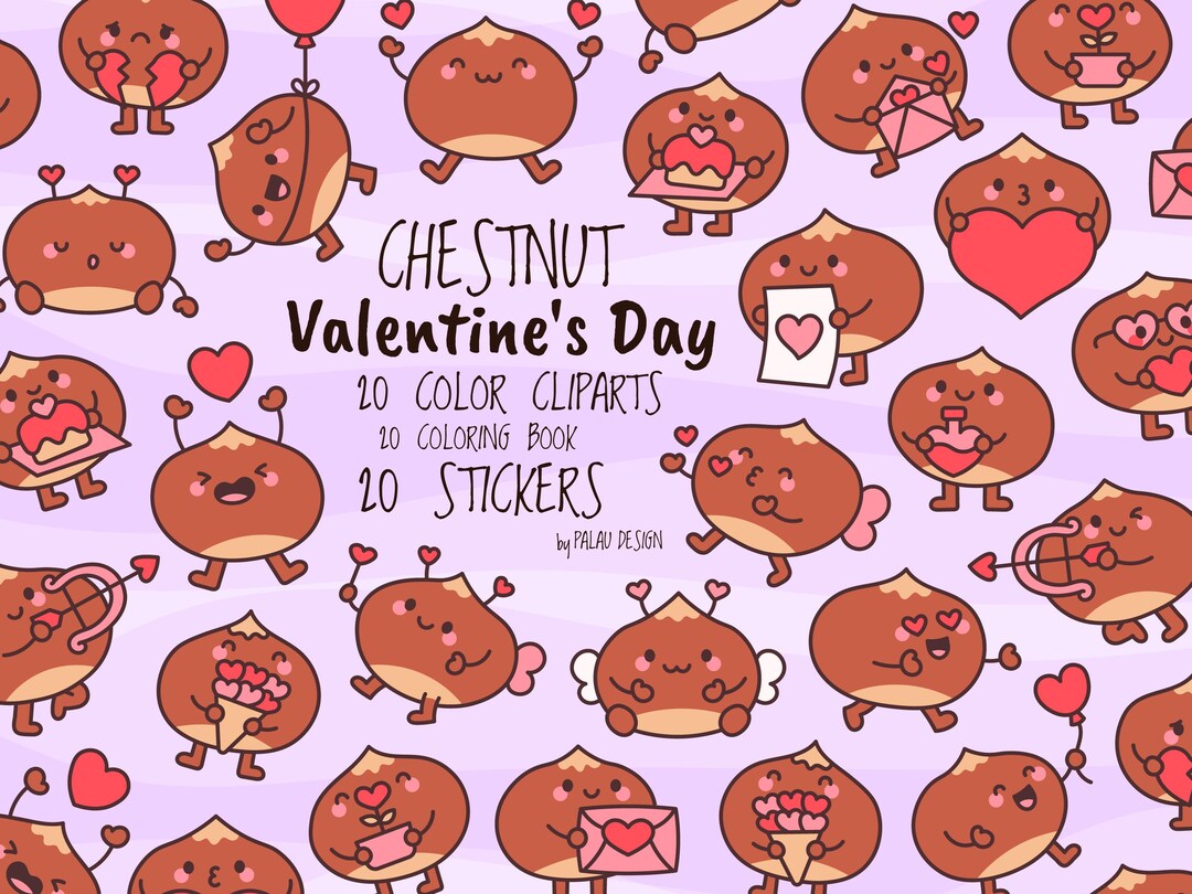 Kawaii Chestnut Valentine Clipart – Cute Love Cartoon Illustrations ...