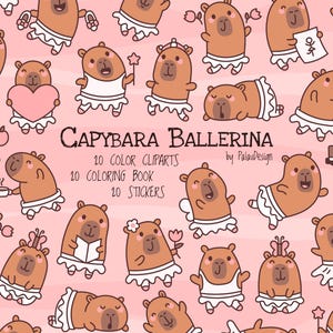 Cute Capybara Ballerina Clipart Set - Kawaii Cartoon Animal Vector ...
