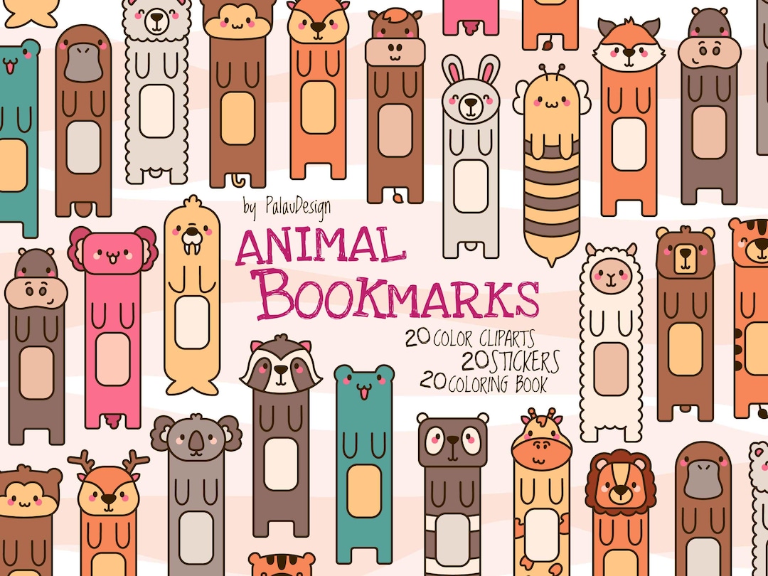 Cute Kawaii Animal Bookmarks Clipart Stickers Coloring Pages for Kids ...