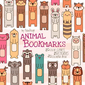 Cute Kawaii Animal Bookmarks Clipart Stickers Coloring Pages for Kids ...