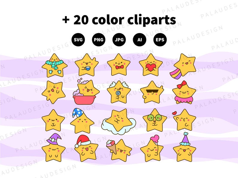 Whimsical Star Doodle Clipart Set – Kawaii Celestial Bodies SVG PNG ...