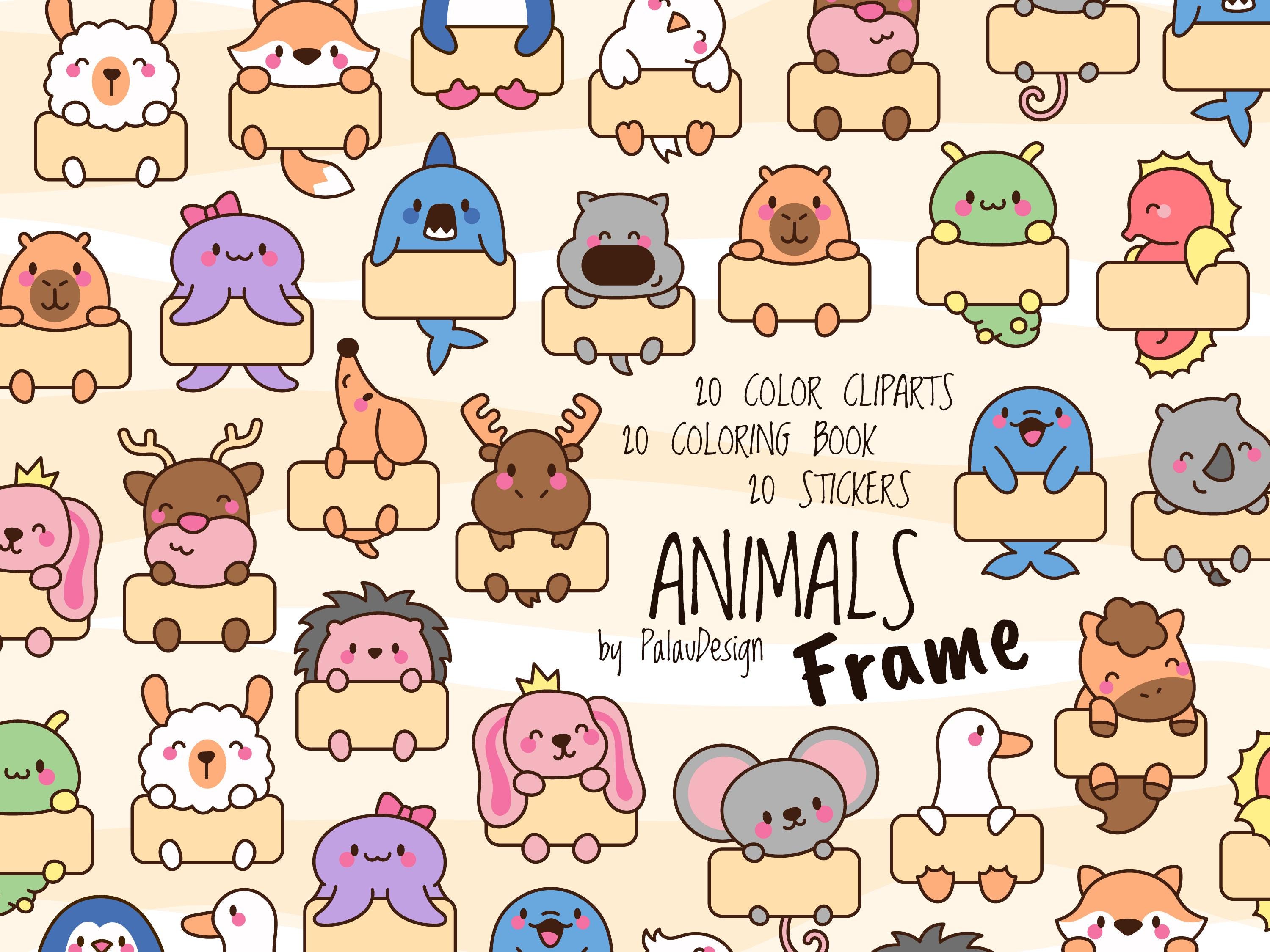 Cute Kawaii Animal Clipart Bundle - Cartoon Animals With Frames ...