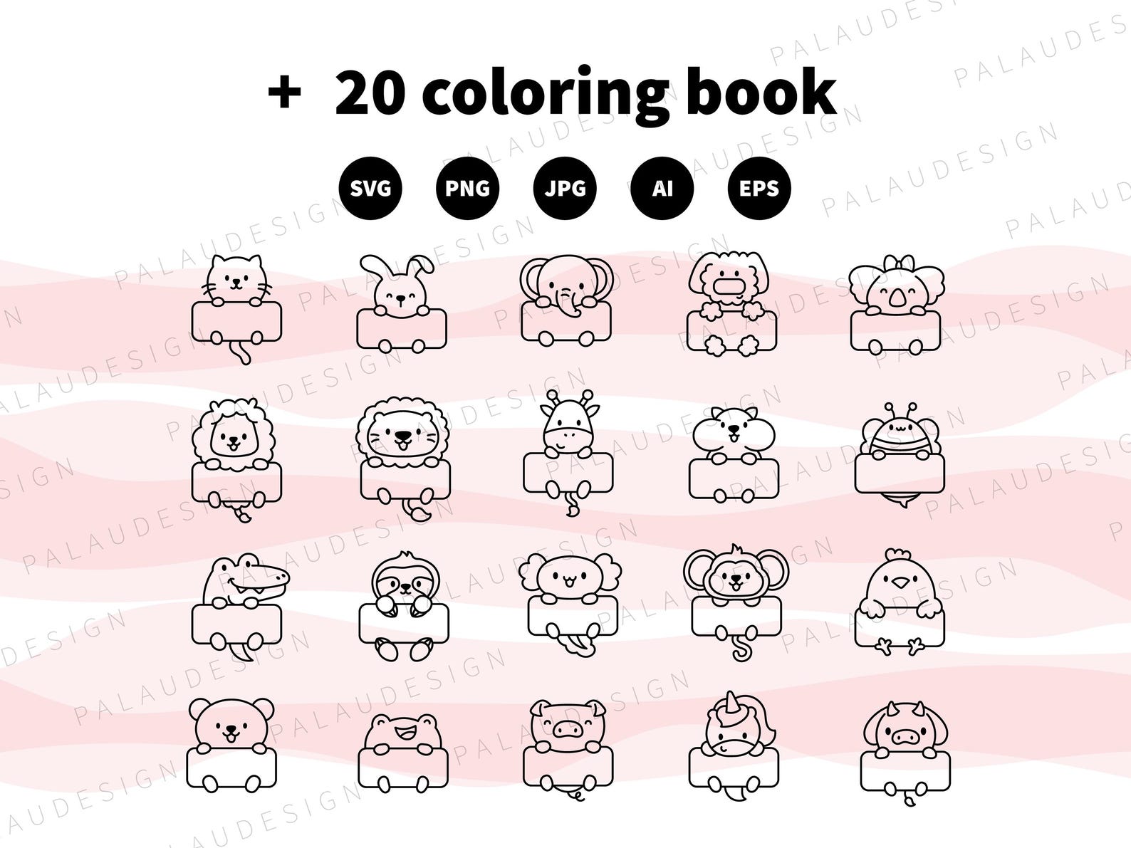 Kawaii Animals Clipart: Coloring Pages & Stickers Bundle (digital ...