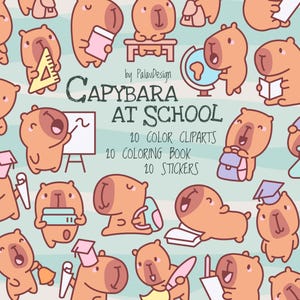 Adorable Capybara School Clip Art Set: Kawaii Pets, Digital SVG & PNG ...