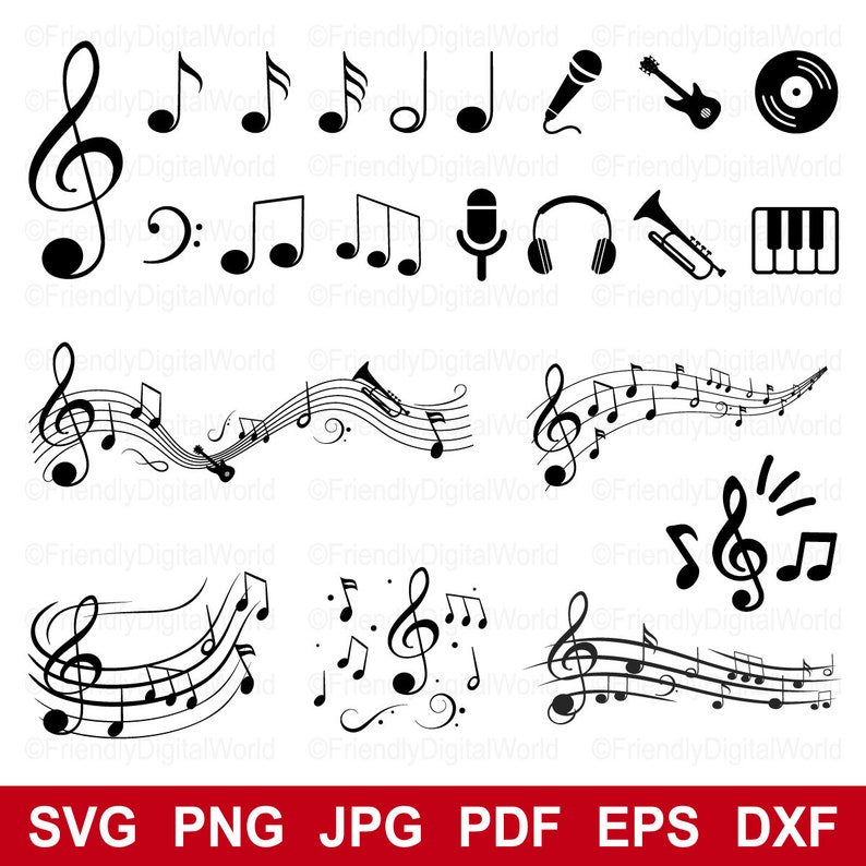 Musical Notes Instant Download SVG, PNG, DXF, Eps, Pdf, Musical Notes ...