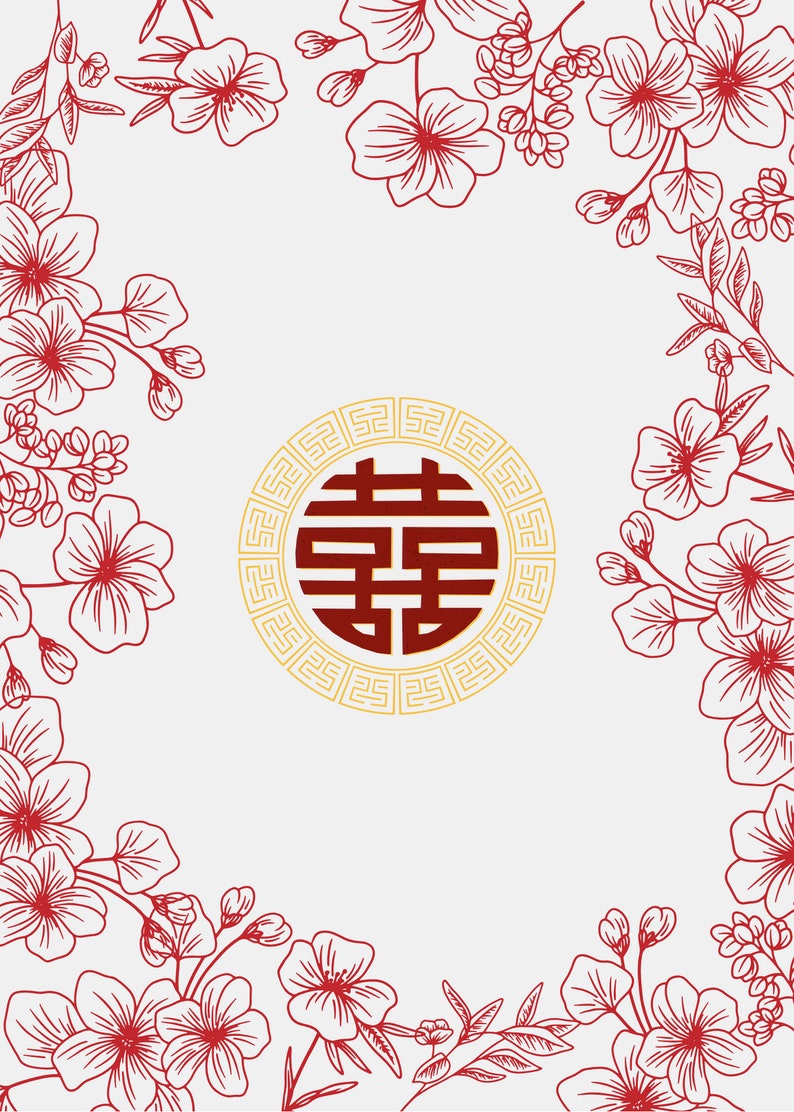 Modern Chinese Calendar Inspired Wedding Invite Digital Editable Canva ...