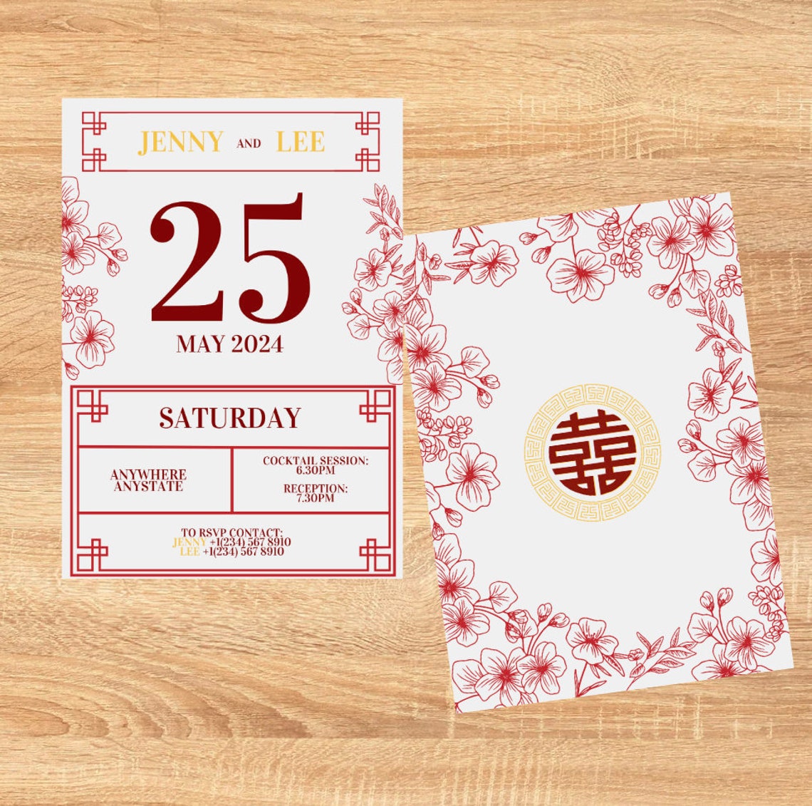 Modern Chinese Calendar Inspired Wedding Invite Digital Editable Canva ...