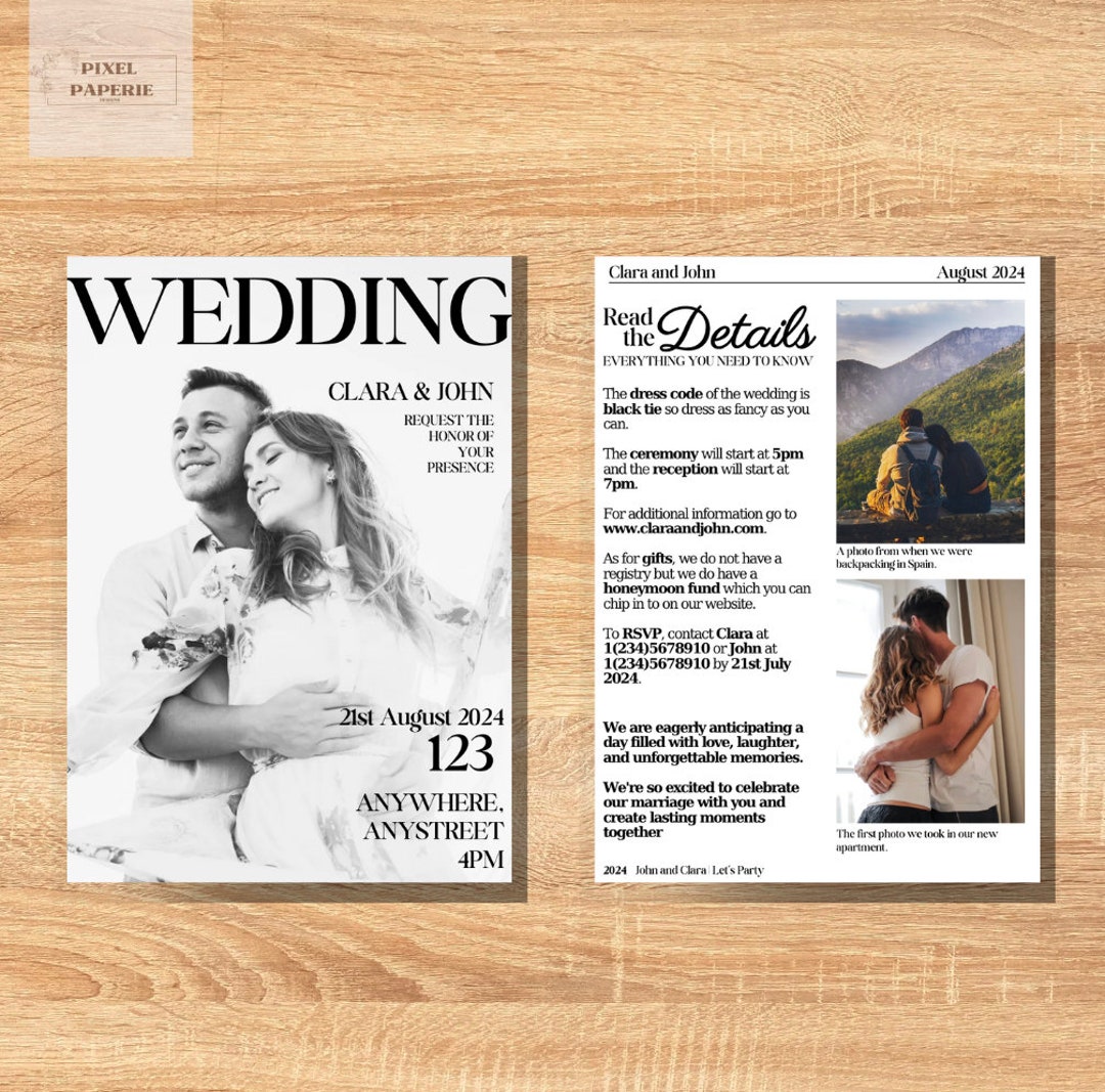 Magazine Wedding Invitation | Canva Printable Editable Template ...