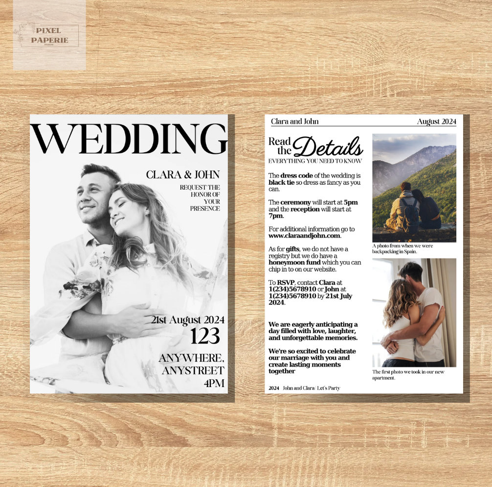 Magazine Wedding Invitation | Canva Printable Editable Template ...