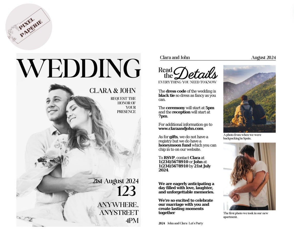 Magazine Wedding Invitation | Canva Printable Editable Template ...
