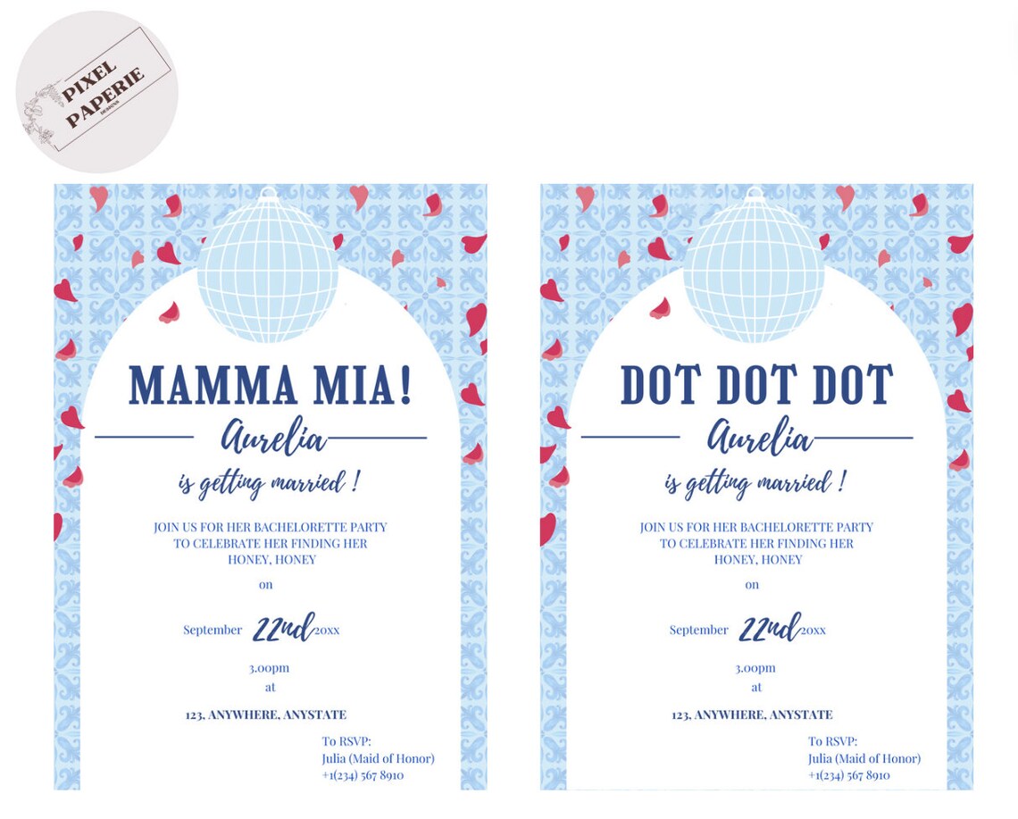Mamma Mia Themed Bachelorette Party Invitation Set Itinerary ABBA ...