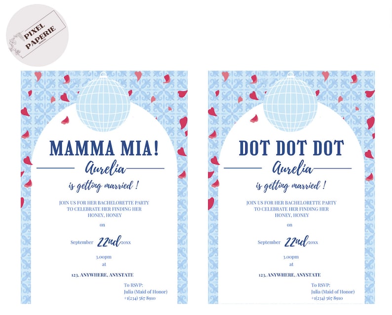 Mamma Mia Themed Bachelorette Party Invitation Set Itinerary ABBA ...
