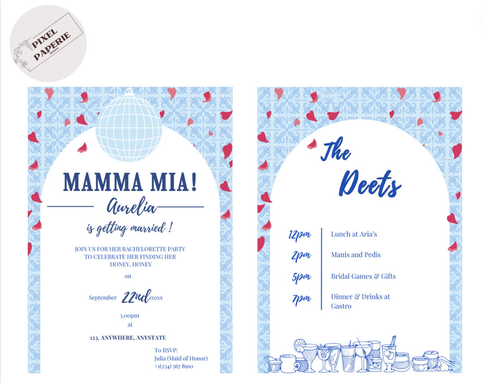 Mamma Mia Themed Bachelorette Party Invitation Set Itinerary ABBA ...
