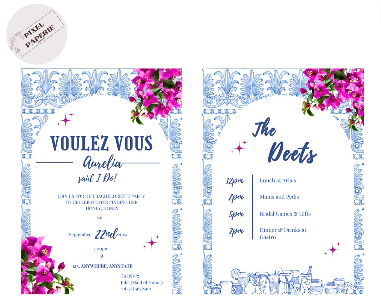 Mamma Mia Themed Bachelorette Invitation Program Set Canva Editable ...