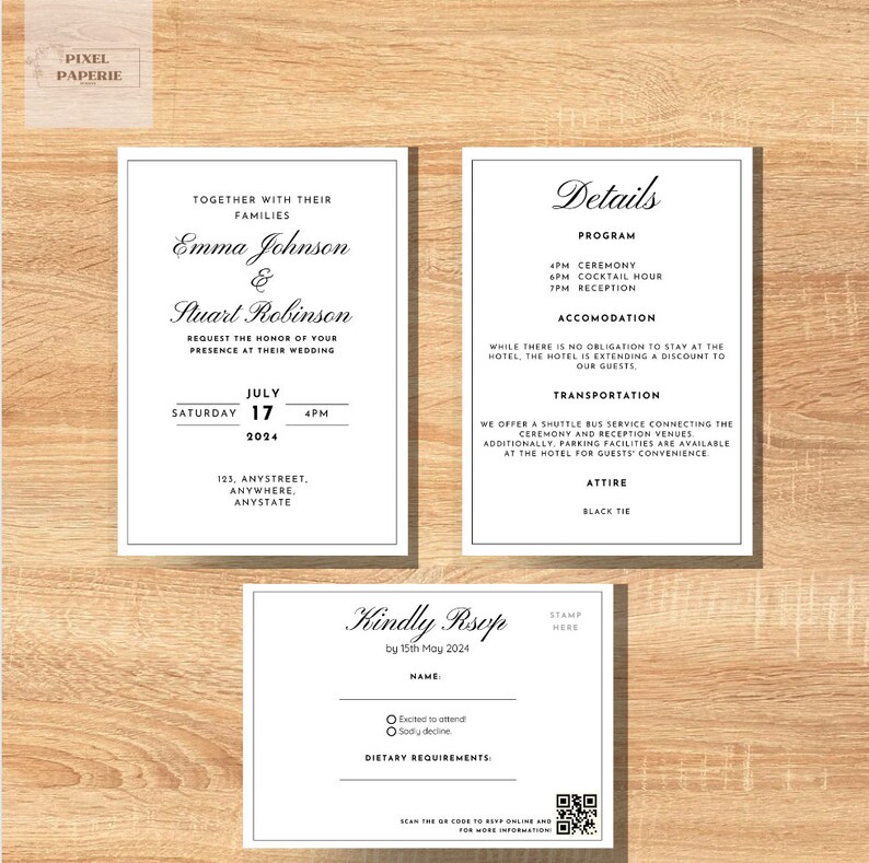 Minimal Modern Wedding Invitation Bundle | QR Code | Invite Suite ...