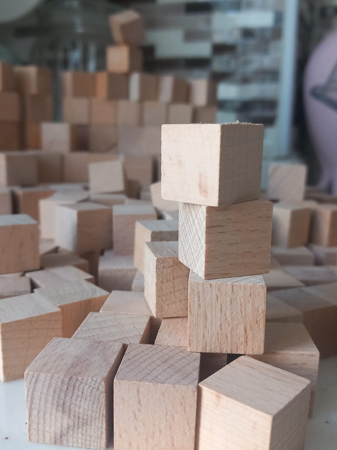 Unpainted Wooden Block, Unfinished Wood Cube, Sanded Square Cutout, for ...