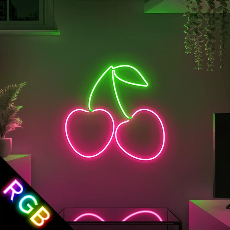 Cherries Neon LED Sign Custom, RGB Colour Changing Gift for Decoration ...