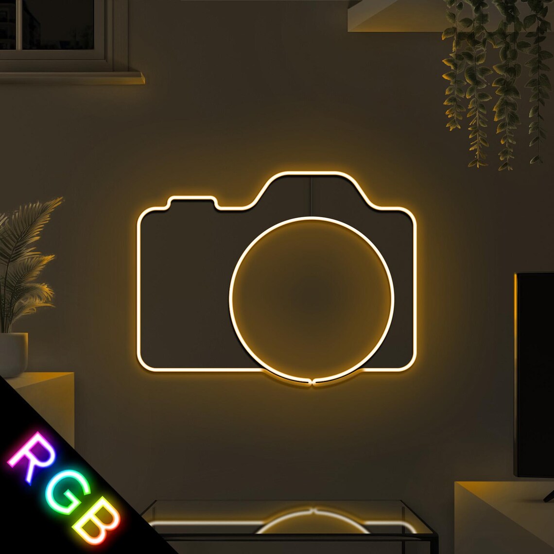 Camera Neon LED Sign Custom, RGB Colour Changing Gift for Photographers ...
