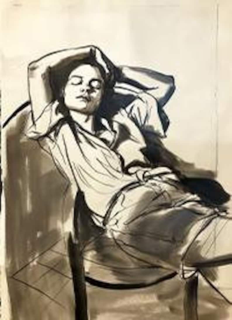 Sketch of a Resting Woman | Wall Art Portait Decor | Digital Print ...