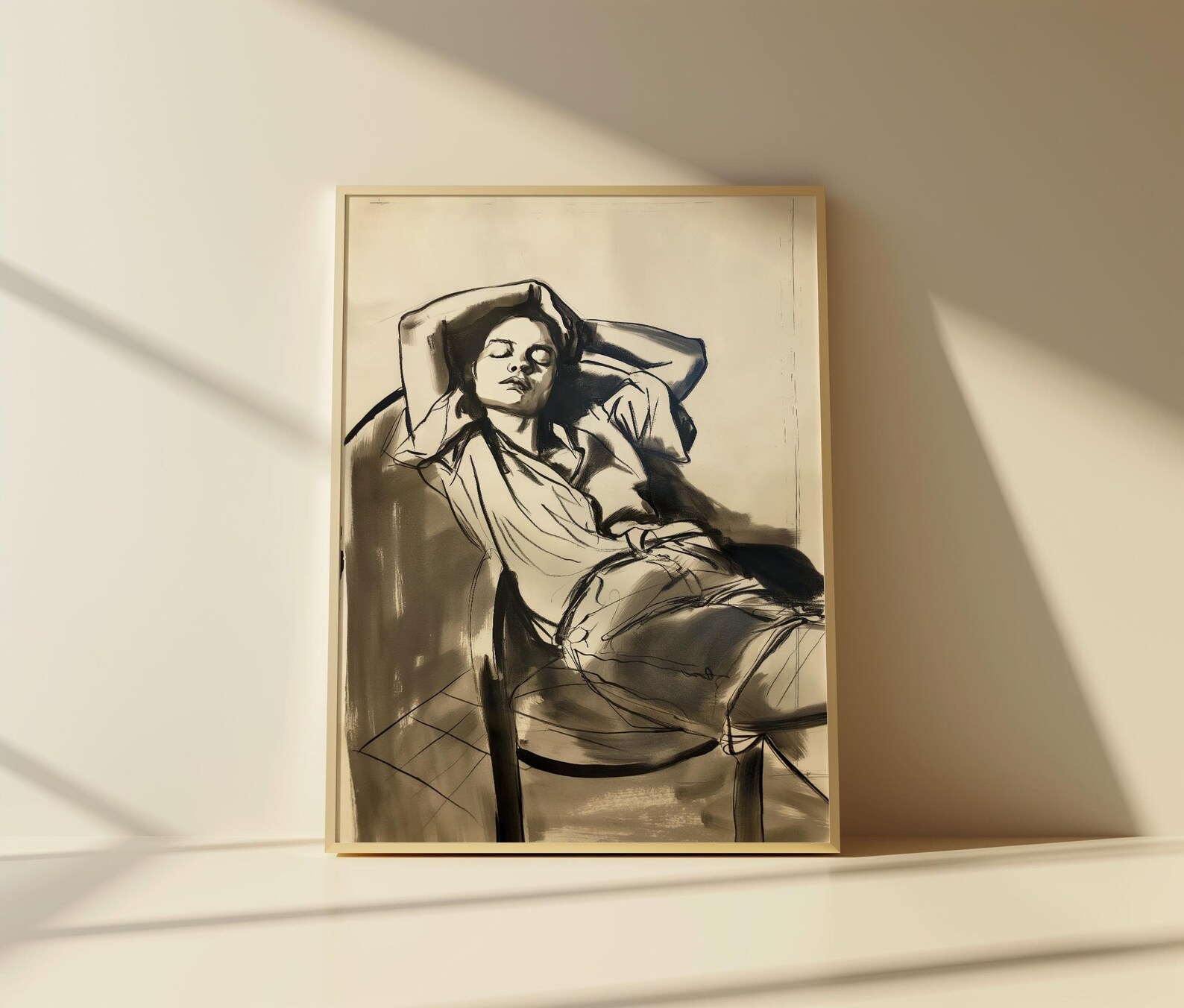 Sketch of a Resting Woman Wall Art Portait Decor Digital Print 00087 - Etsy