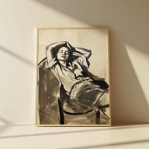 Sketch of a Resting Woman | Wall Art Portait Decor | Digital Print ...