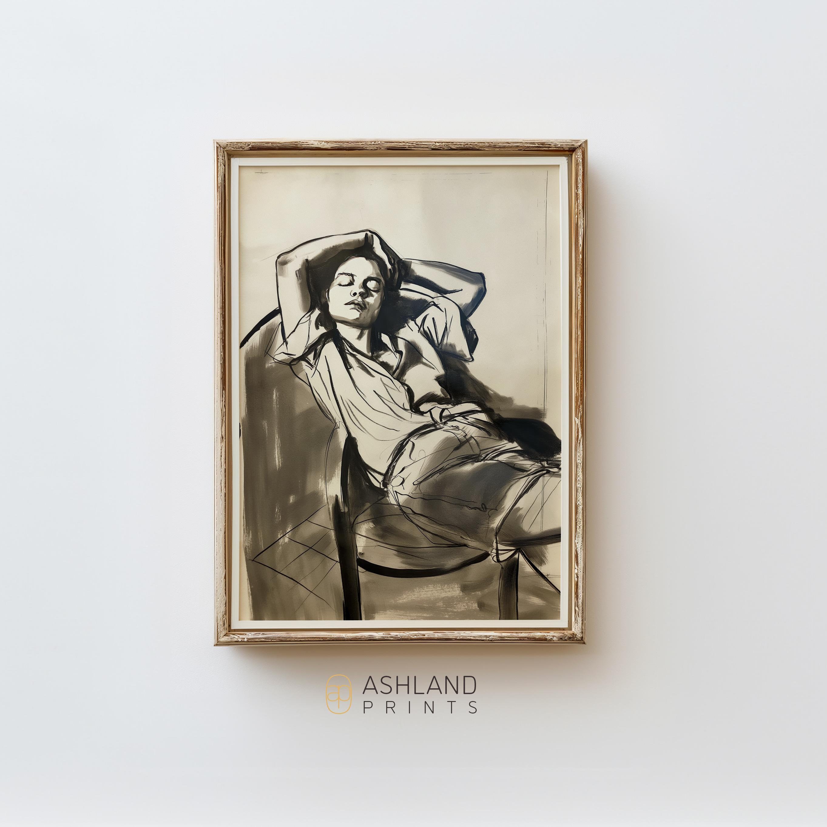Sketch of a Resting Woman | Wall Art Portait Decor | Digital Print ...