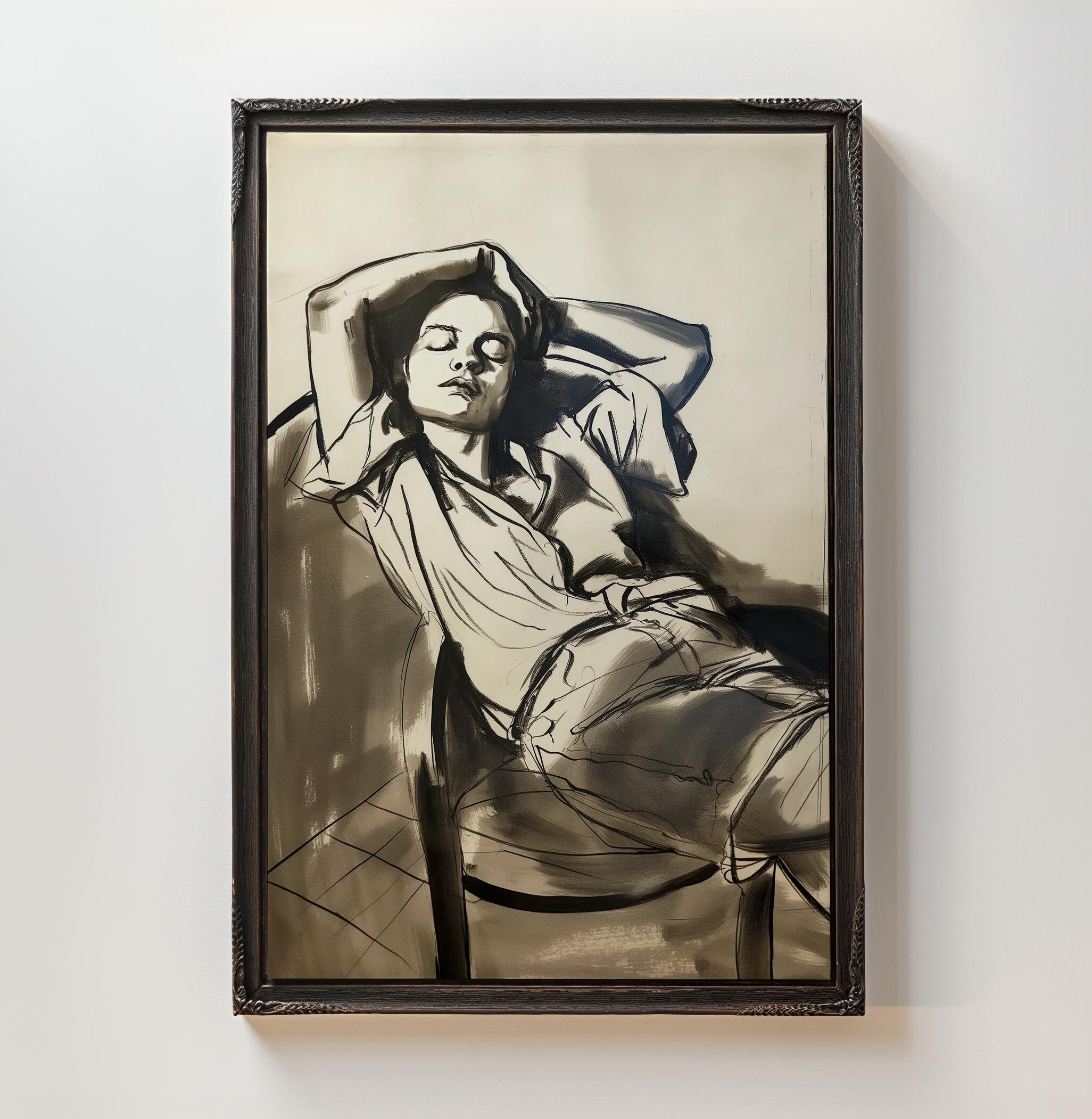 Sketch of a Resting Woman | Wall Art Portait Decor | Digital Print ...