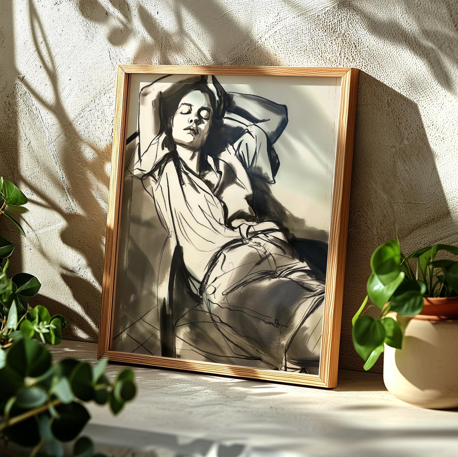 Sketch of a Resting Woman | Wall Art Portait Decor | Digital Print ...
