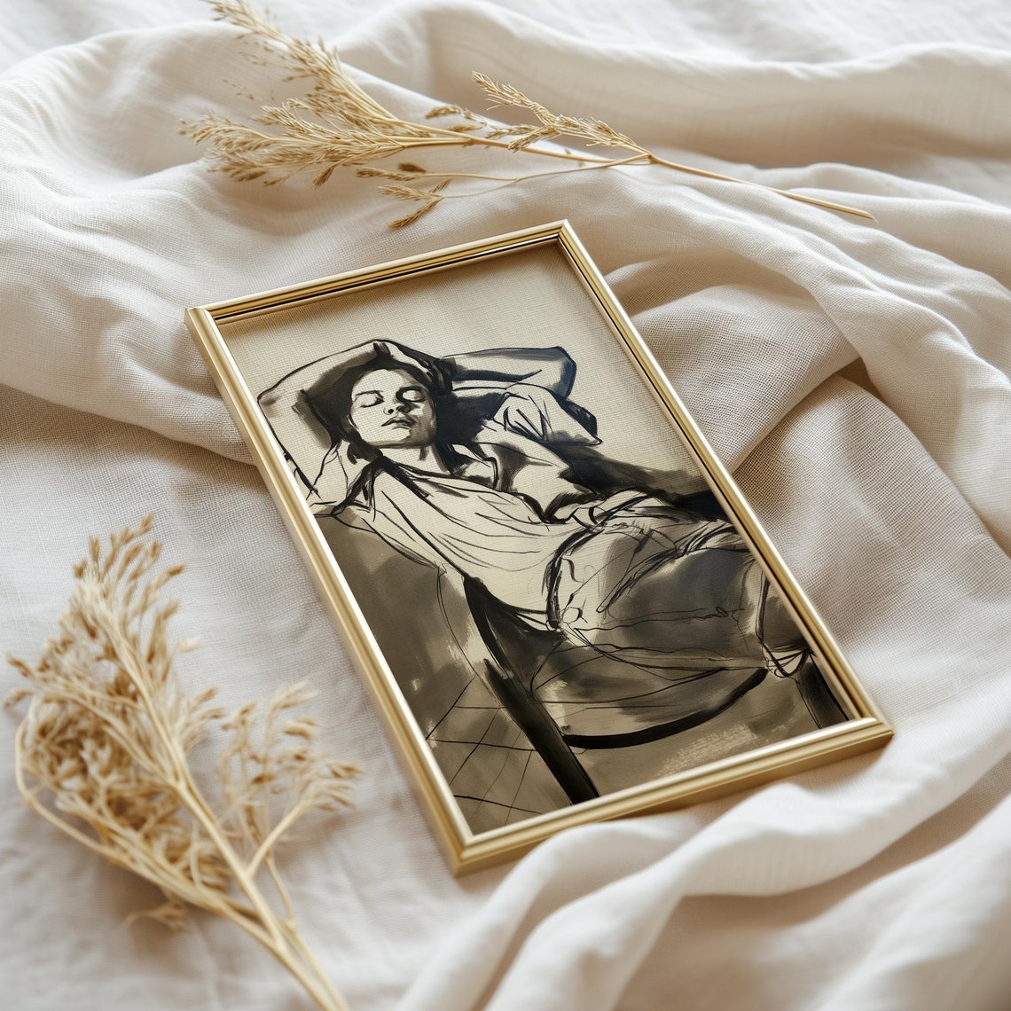 Sketch of a Resting Woman | Wall Art Portait Decor | Digital Print ...