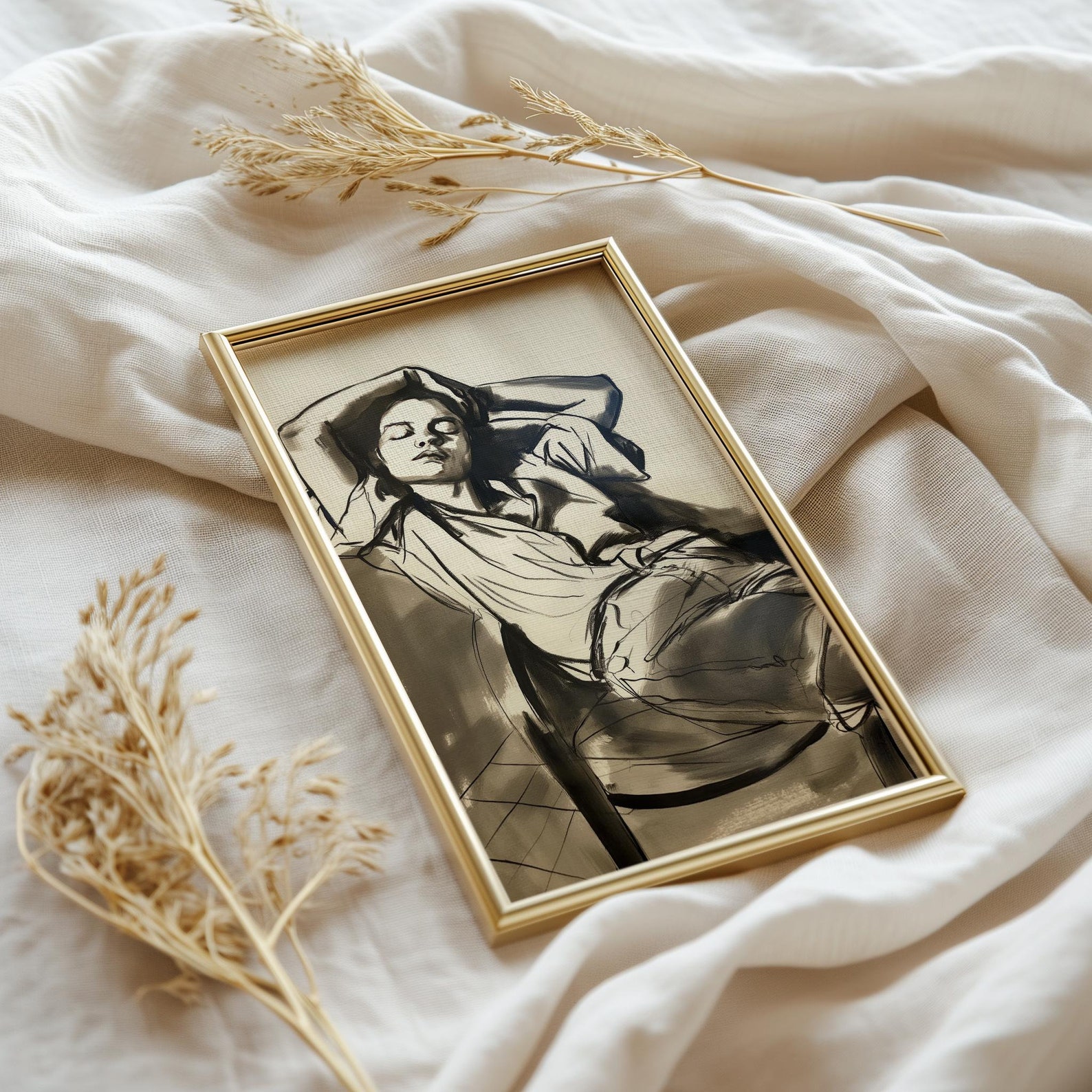 Sketch of a Resting Woman Wall Art Portait Decor Digital Print 00087 - Etsy