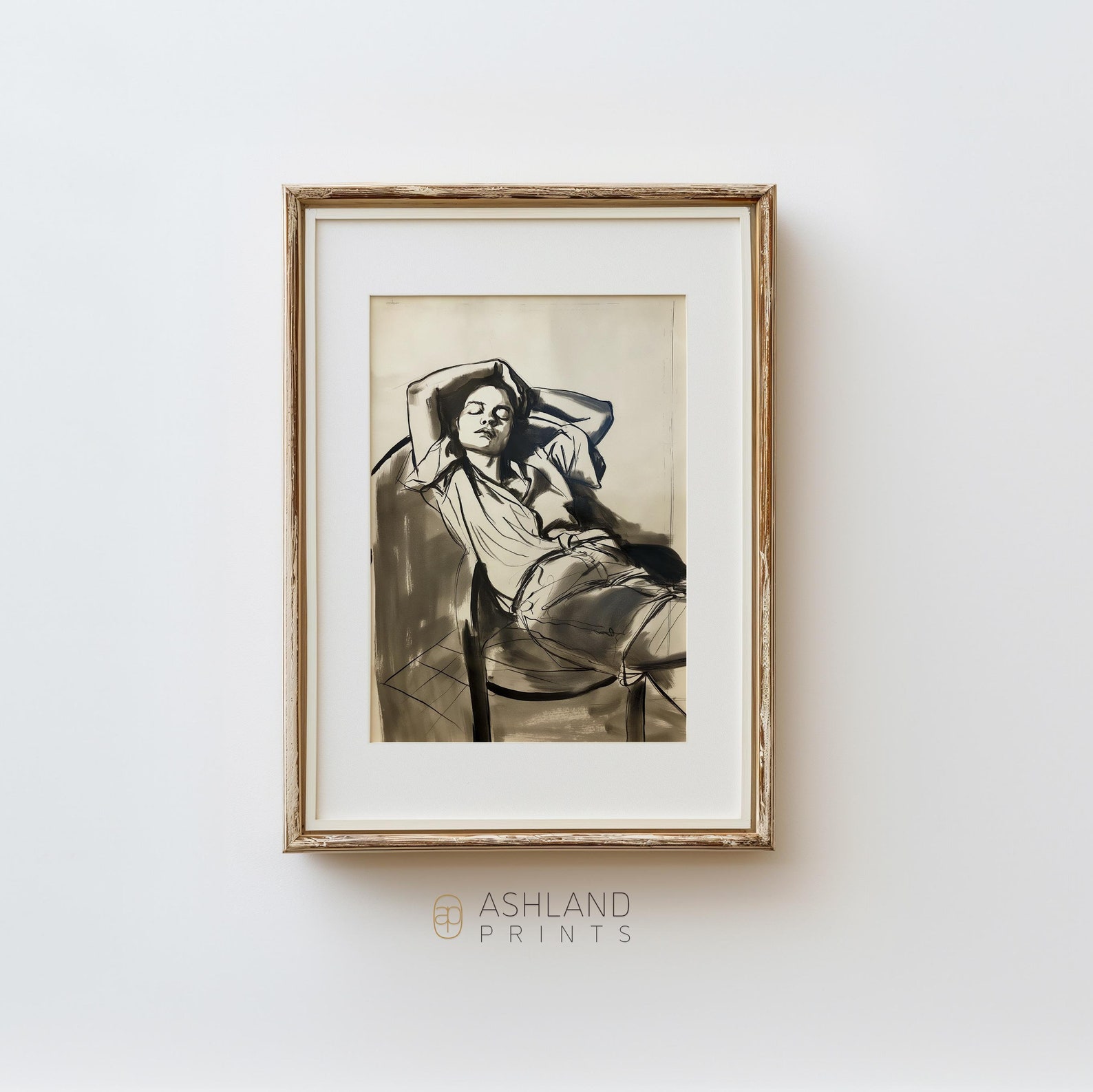 Sketch of a Resting Woman | Wall Art Portait Decor | Digital Print ...