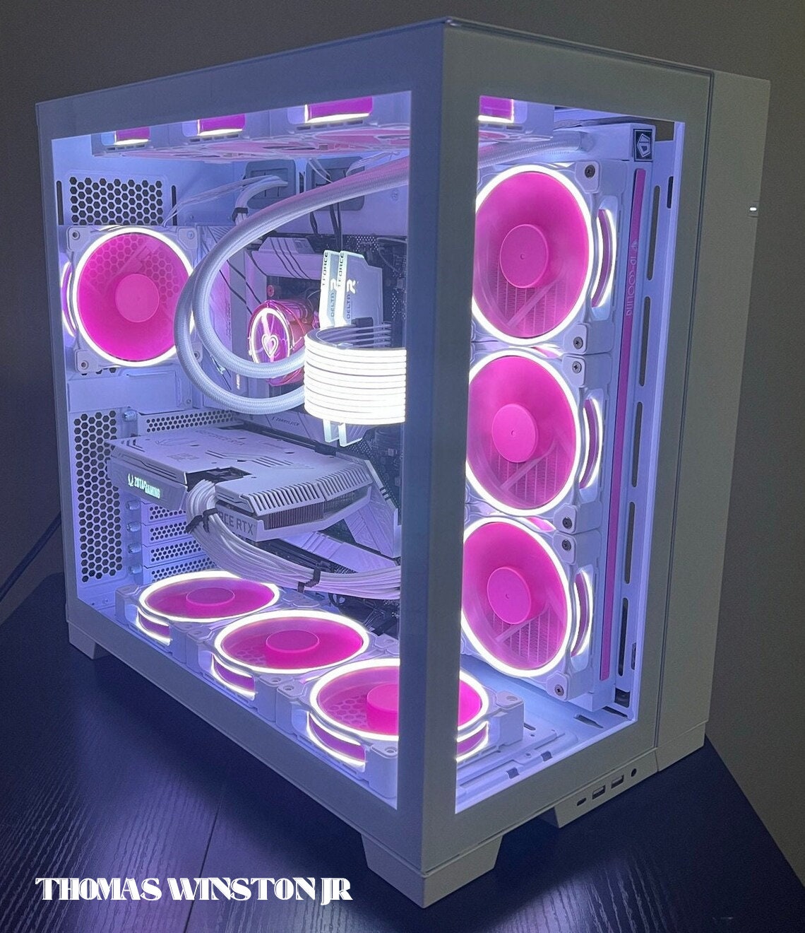 Pink and White Gaming Computer caelus Wi-fi Bluetooth SSD Liquid ...