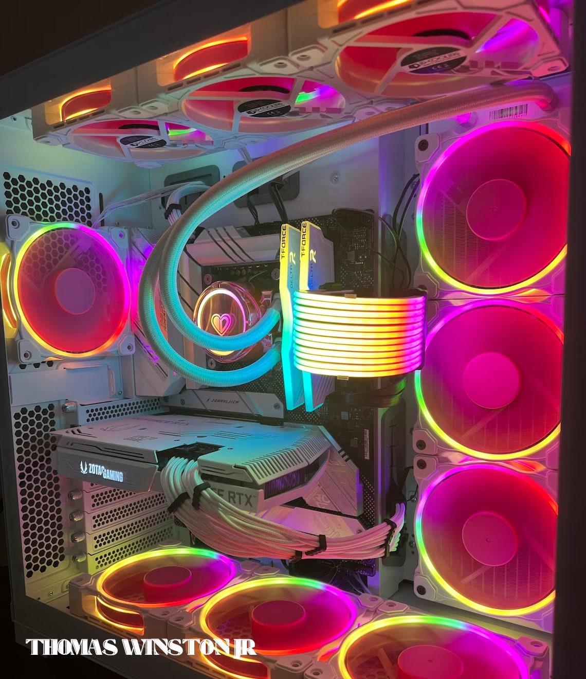 Pink and White Gaming Computer caelus Wi-fi Bluetooth SSD Liquid ...