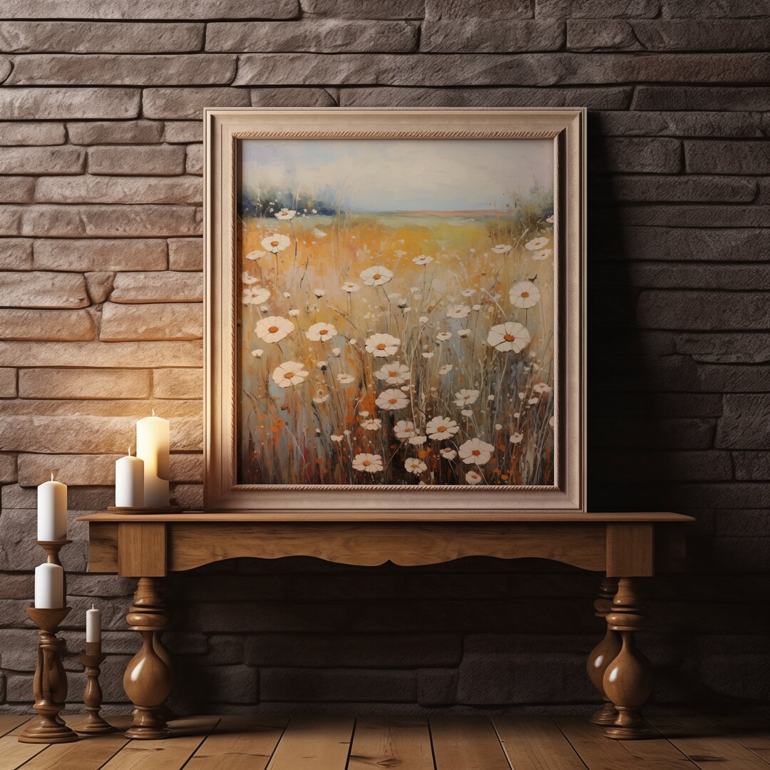 Printable Wildflower Field Landscape Oil Painting, Country Landscape ...