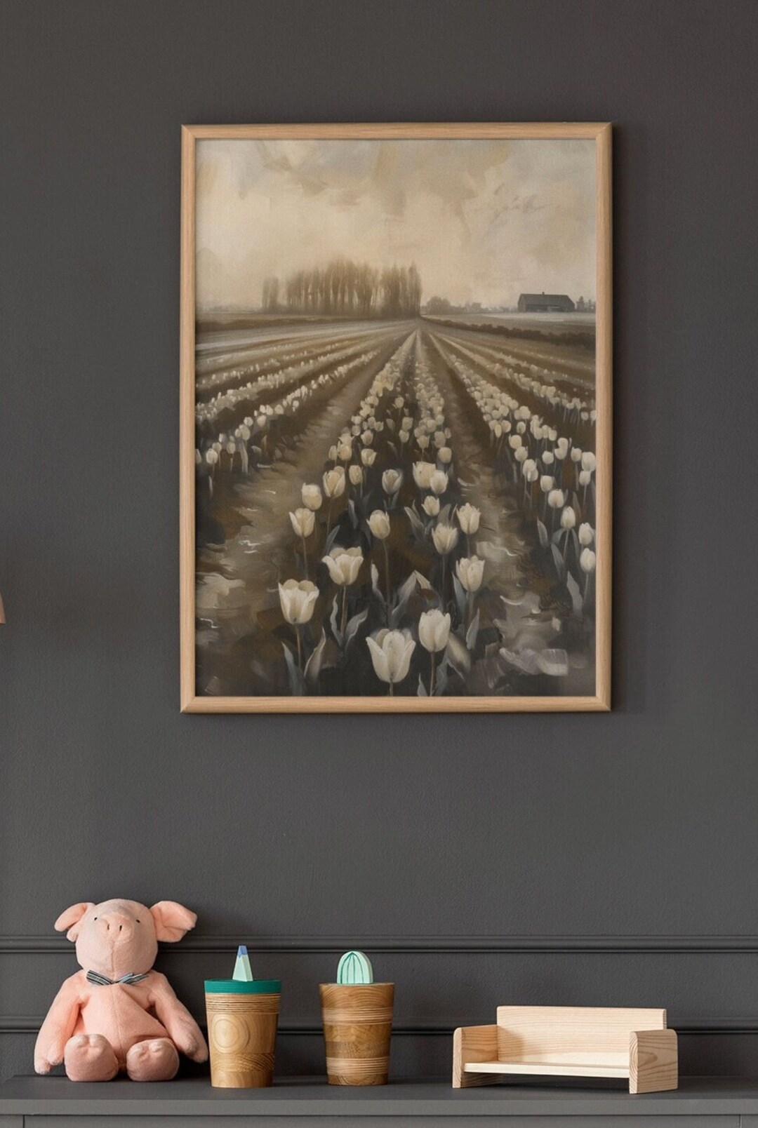 Tulip Field Oil Painting, Vintage Countryside Landscape Print, Country ...