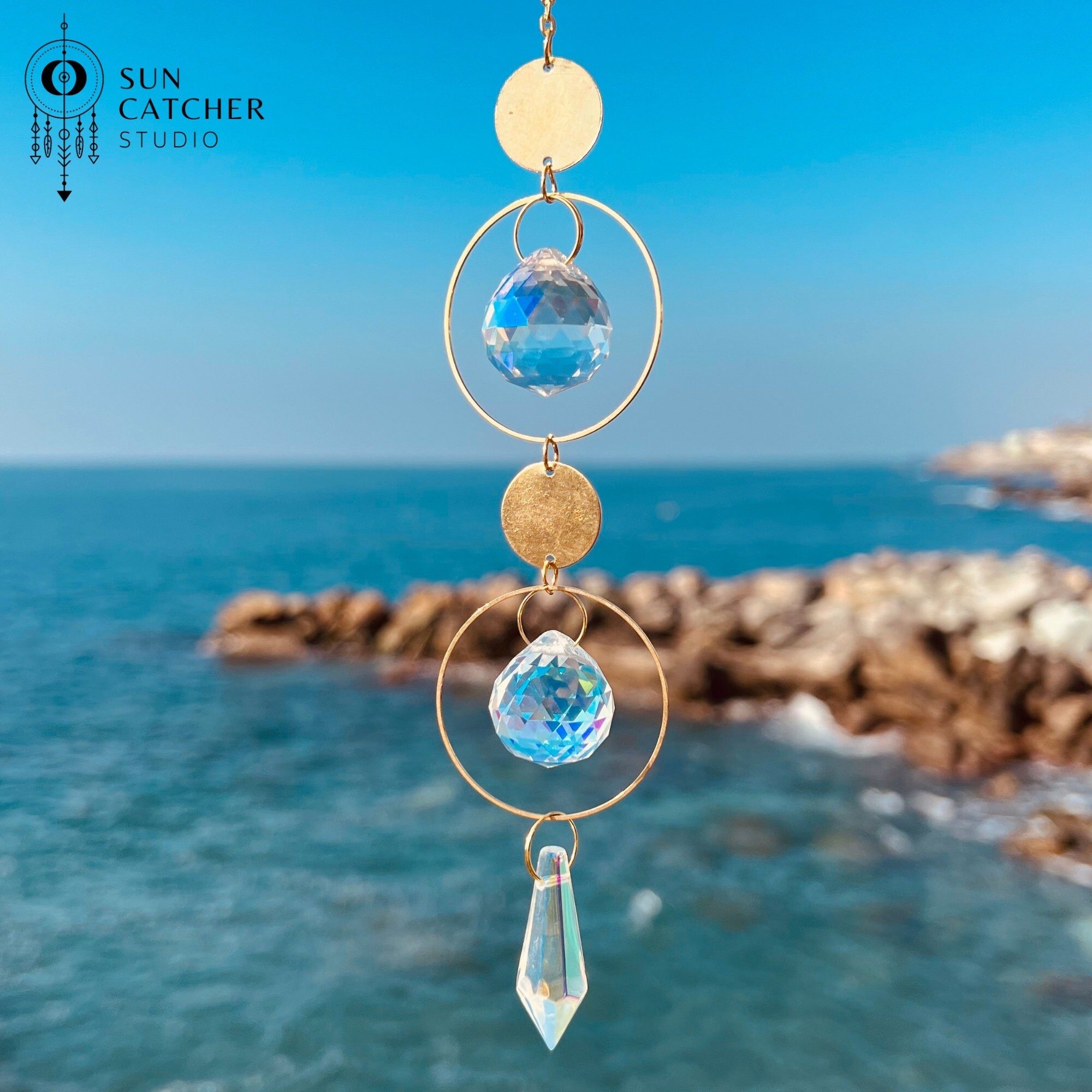 Moon Stars Crystal Sun Catcher, Garden Hanging Light Prism Ornament ...