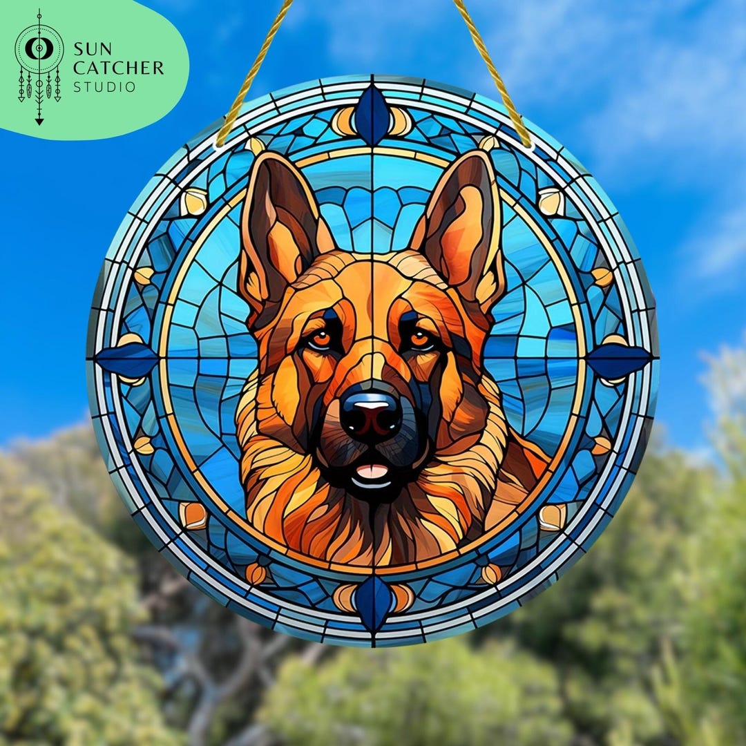 German Shepherd Pet Stained Glass Artwork, Window Hangings Mosaic Art ...