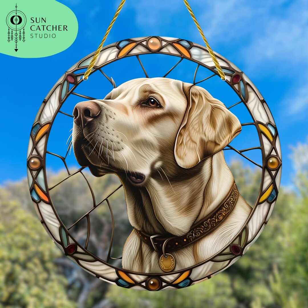 Cute Labrador Retriever Stained Glass Drawing Image Suncatcher, Window ...