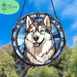 Siberian Husky Stained Glass Drawing Image Suncatcher, Window Hangings ...