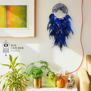 Blue Tree of Life Dream Catcher, Natural Crystal Stone Feather ...