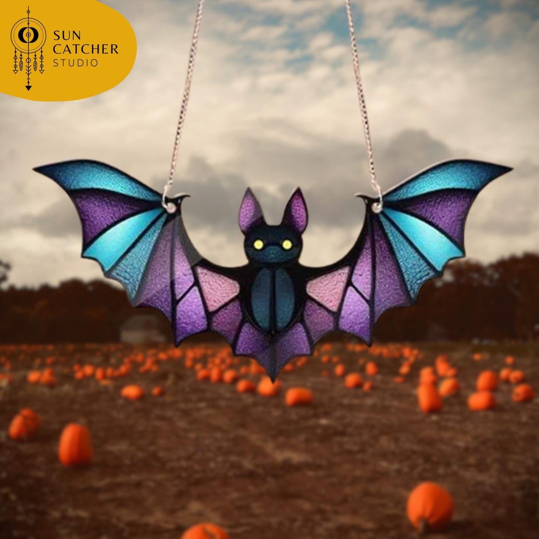Halloween Bat Stained Glass, Scary Vampire Bat Decoration, Horror ...