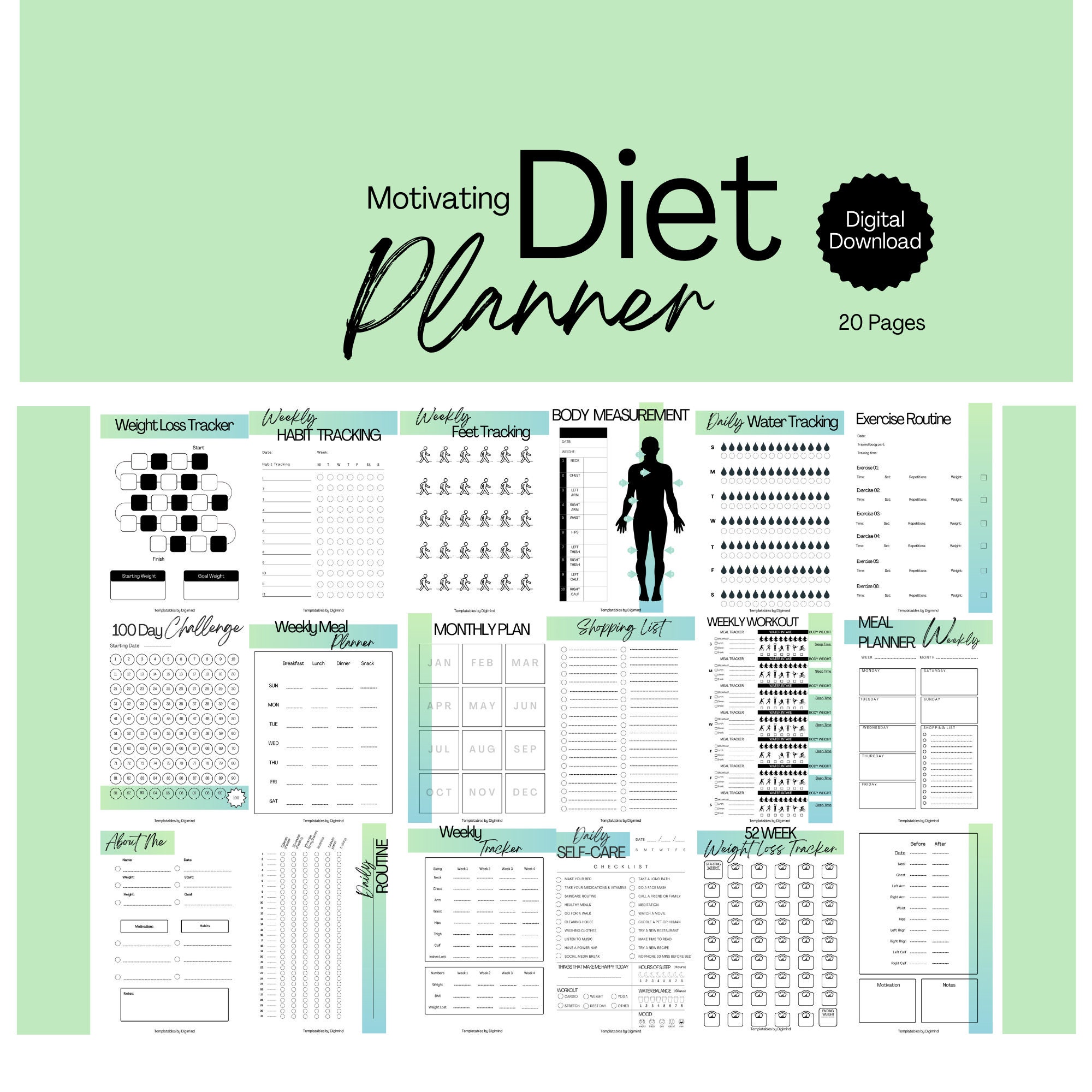 Weight Loss Tracker, Diet Planner, Weight Loss Digital Planner, Weight ...