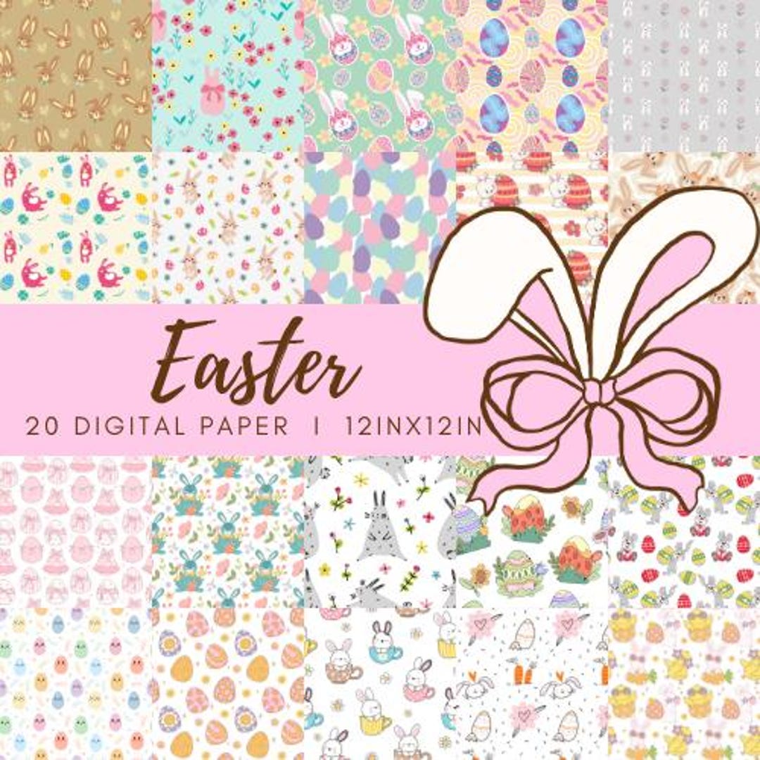 20 Easter Themed Digital Paper, Instant Download Happy Easter Digital ...