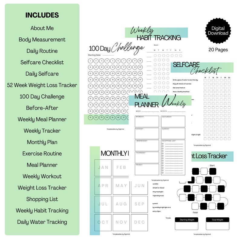 Weight Loss Tracker, Diet Planner, Weight Loss Digital Planner, Weight ...