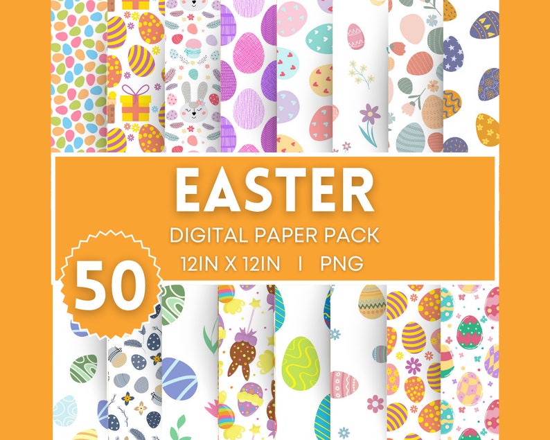 50 Easter Themed Digital Paper, Instant Download Happy Easter Digital ...