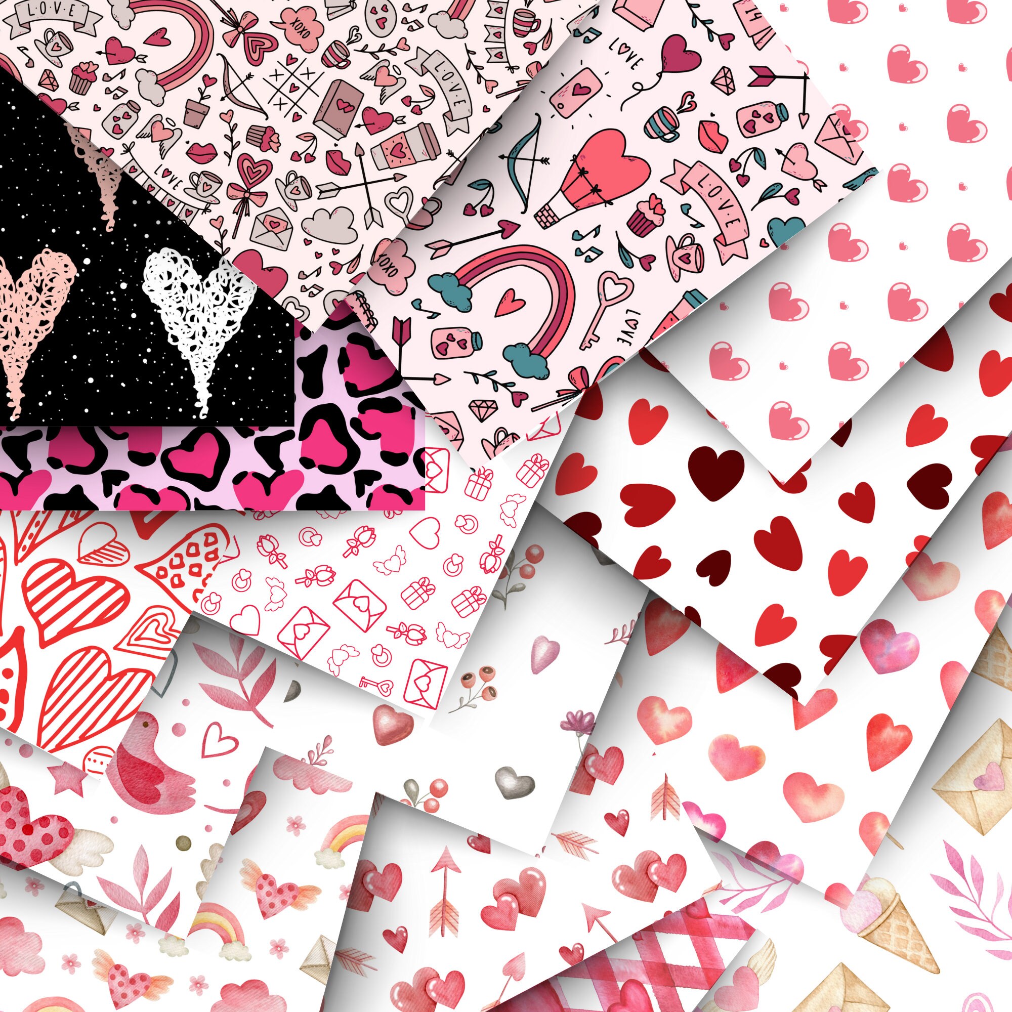 100 Valentines Themed Digital Paper, Seamless Commercial Use Instant ...
