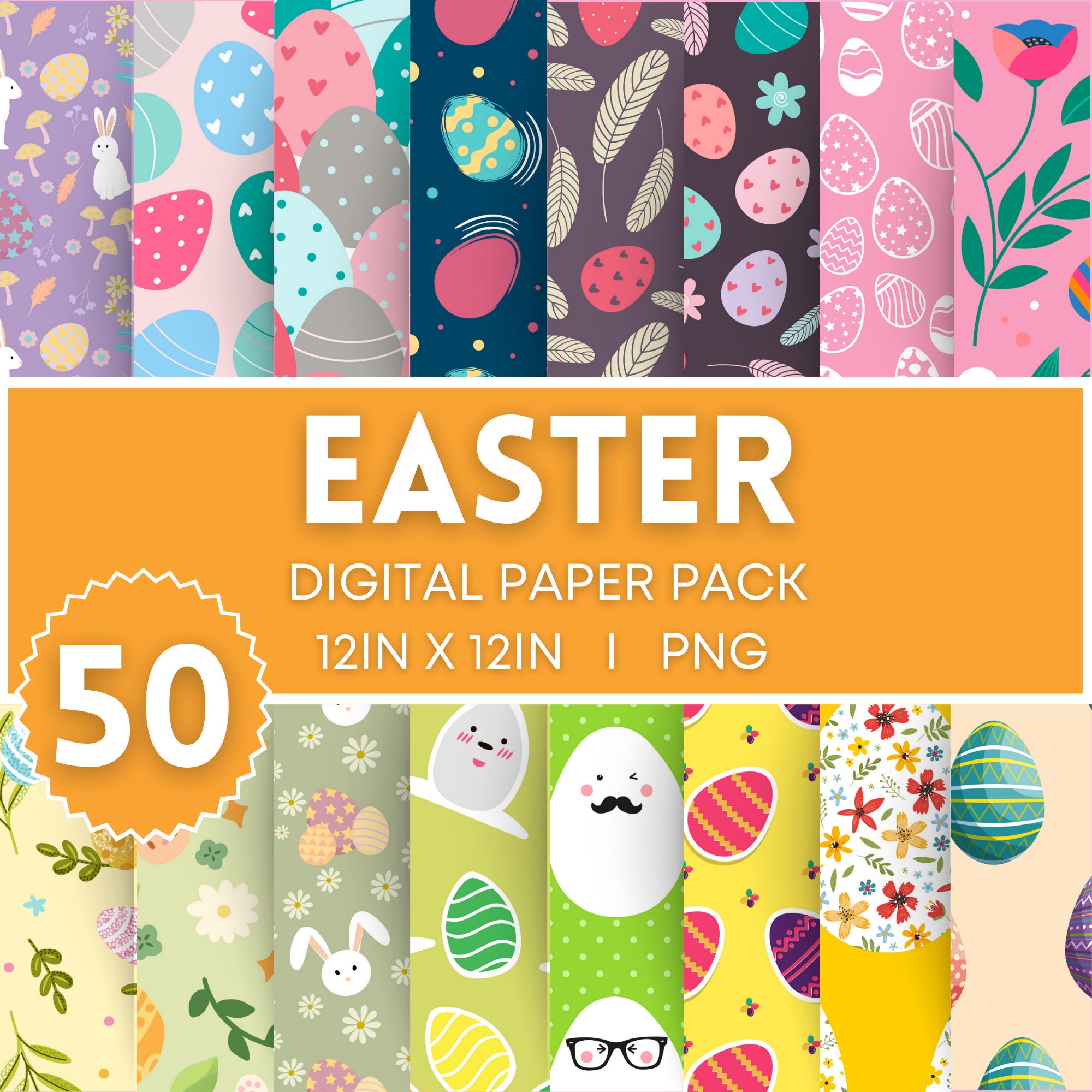 50 Easter Themed Digital Paper, Instant Download Happy Easter Digital ...