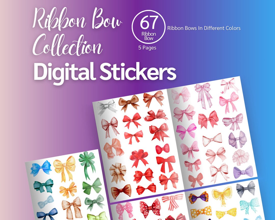 Printable Ribbon Sticker, Printable Bow Sticker, Digital Stickers ...